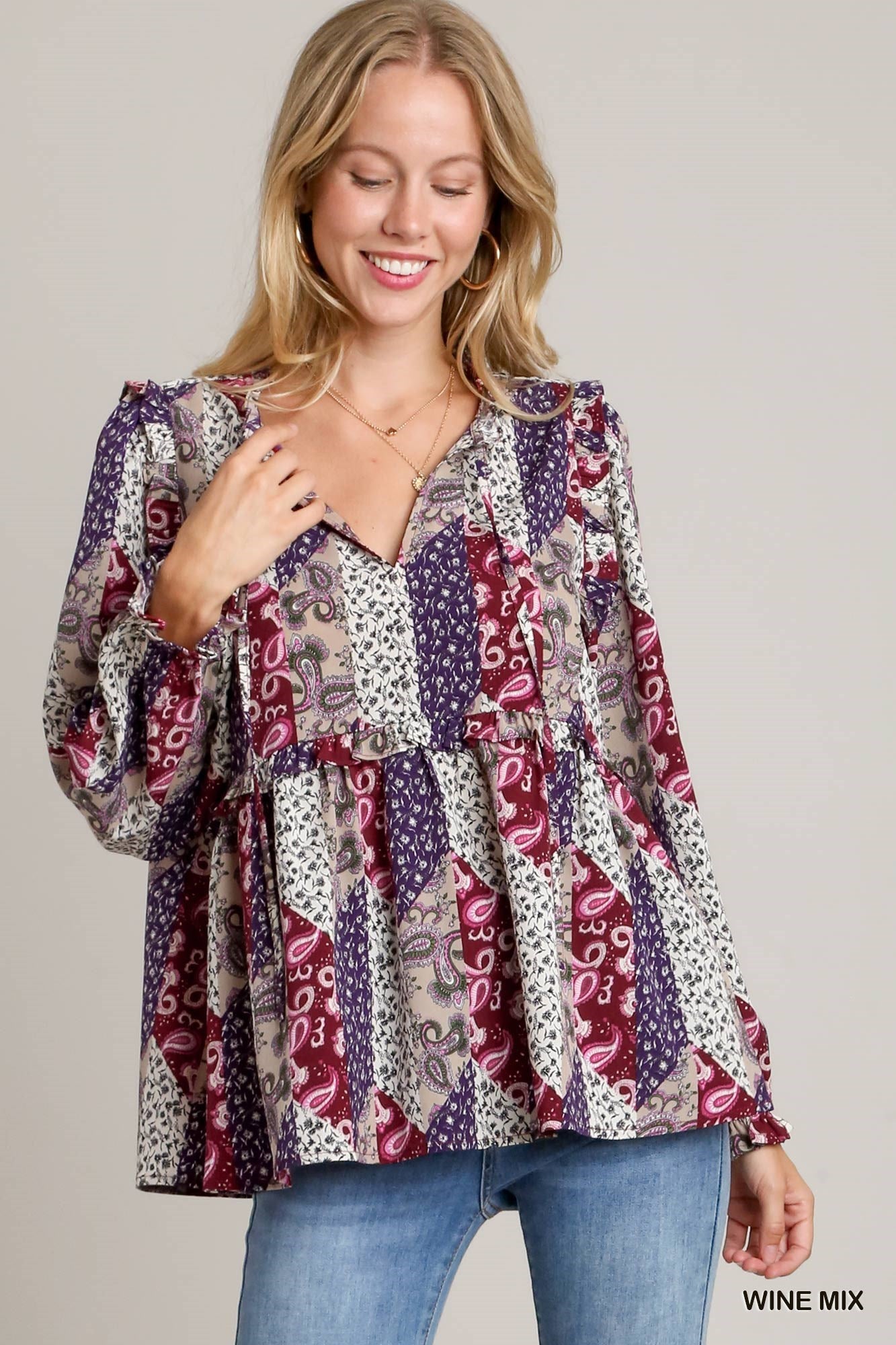 Mixed Print Ruffle Blouse – Whimsical Willow Boutique & Spa